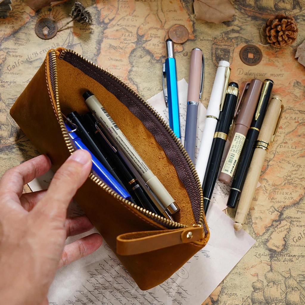 Jual Genuine Leather Zipper Pencil Case for Notebooks and Journals ...