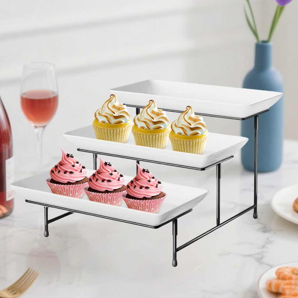 Jual 3 Tier Rectangular Serving Platter Stand Set for Party Food ...