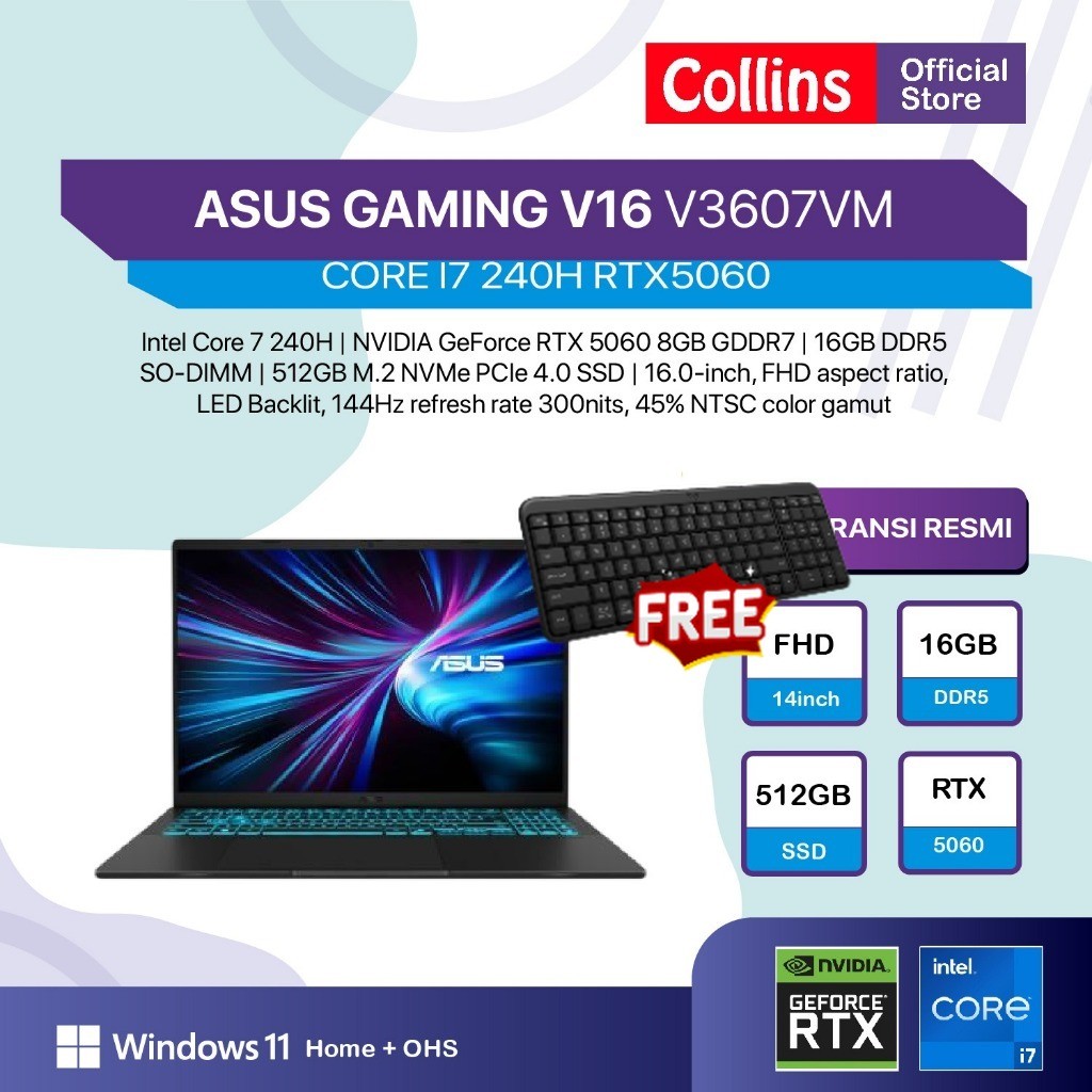 Jual LAPTOP ASUS GAMING V16 V3607VM CORE I7 240H RTX5060 8GB/ 16GB ...