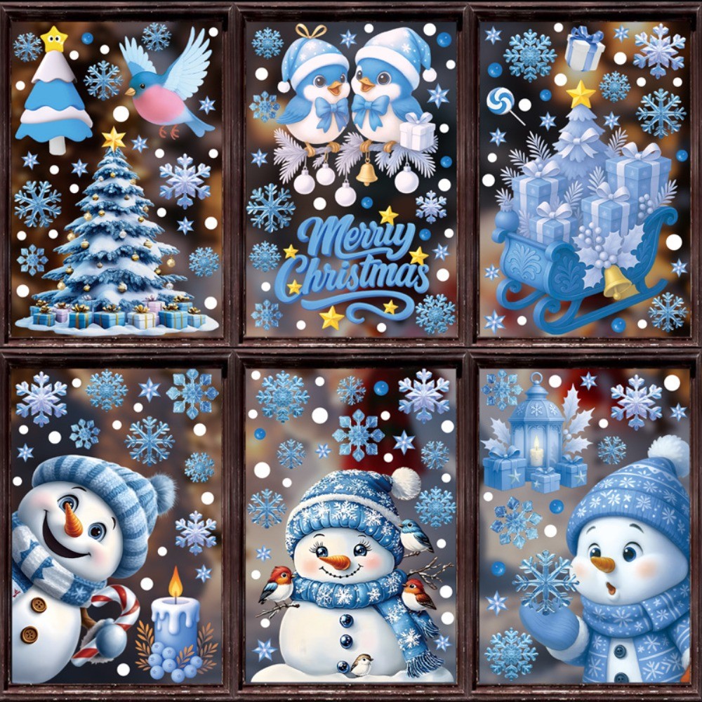 Jual Christmas Window Stickers Winter Snowman Santa Claus Snowflake ...
