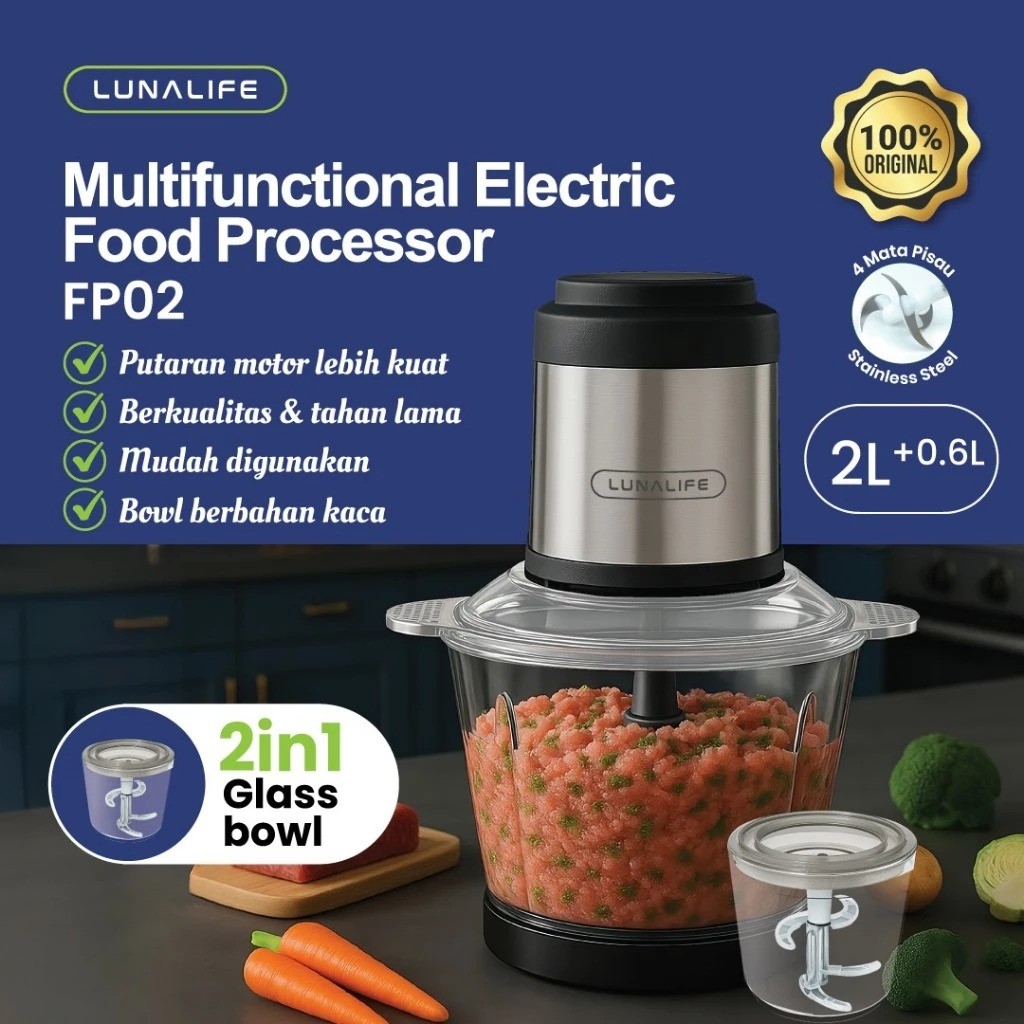 Jual CHOPPER LUNALIFE FP02 2L 2 IN 1 | Chopper Penggiling Daging 2in1 ...