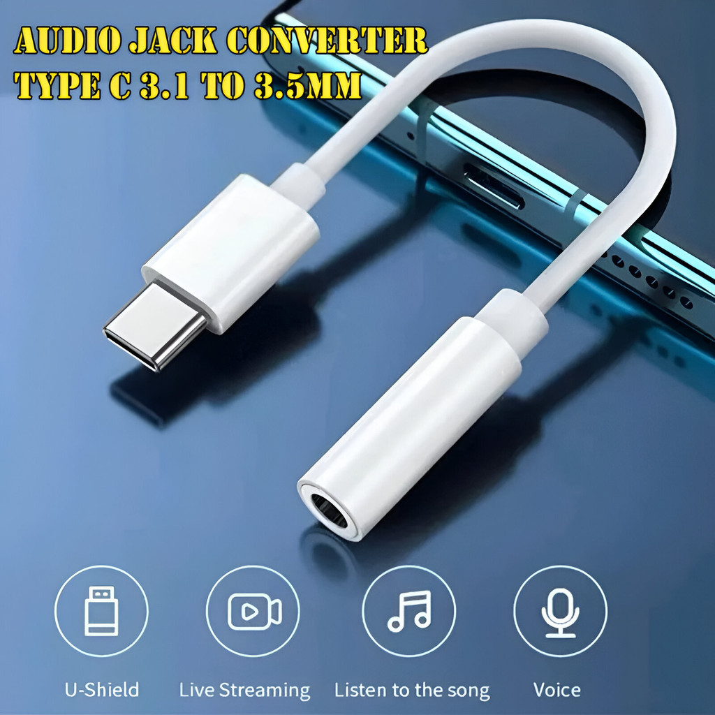 Jual Kabel USB Type C 3.1 to 3.5mm Audio Jack Converter 10.5cm Untuk ...