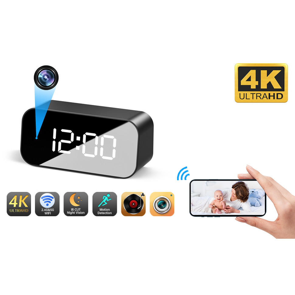 Jual 4K HD WIFI Clock Camera 166degree Camera Micro Cam IR Night View ...