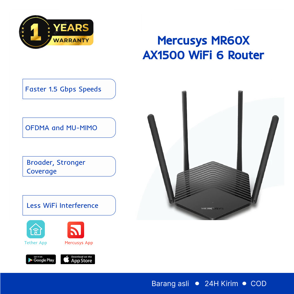 Jual TP-Link | Mercusys MR60X | AX1500 WiFi 6 Router | Dual Band ...