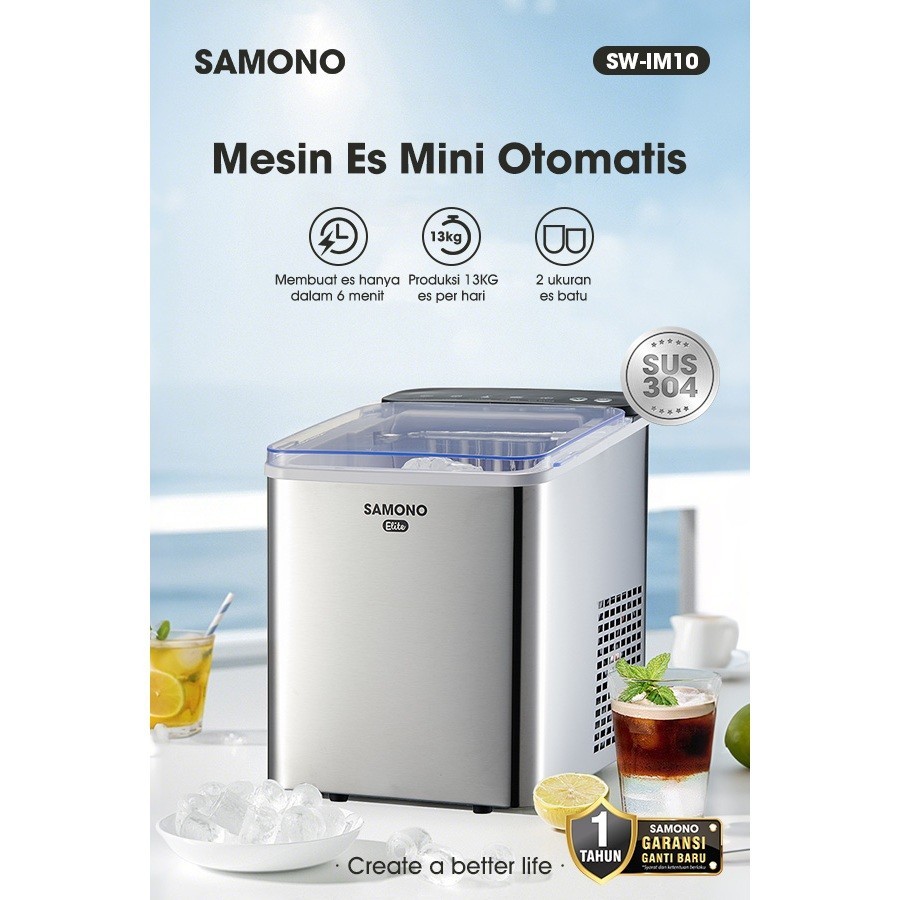 Jual SAMONO Ice Maker Pembuat Es Batu Otomatis 13Kg/24H Mesin Pembuat ...
