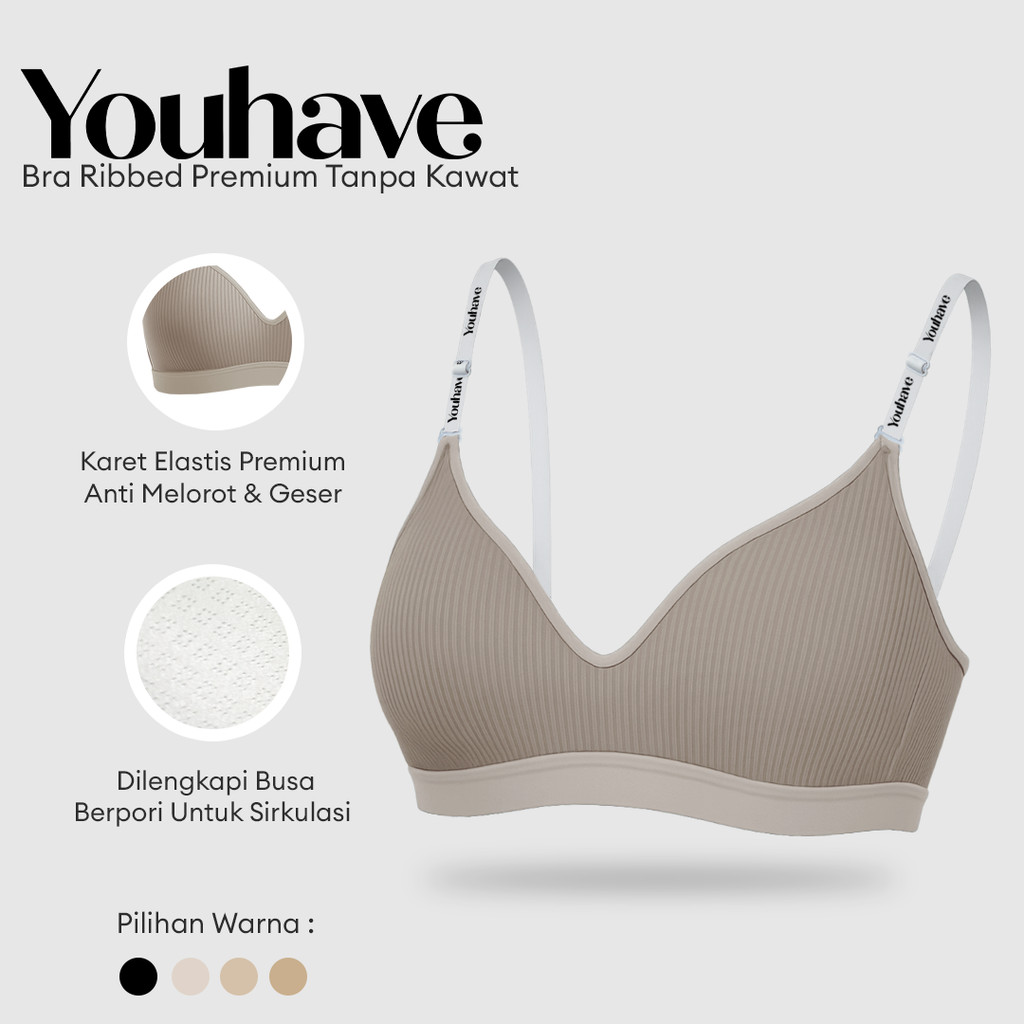 Jual YOUHAVE BH Bra Ribbed Tanpa Kawat Wanita Women Wireless Rib ...