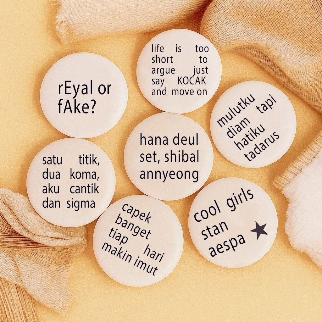 Jual ASB PIN BUTTON KATA KATA LUCU 44mm | PIN TEXS | BAGS PIN | PIN ...