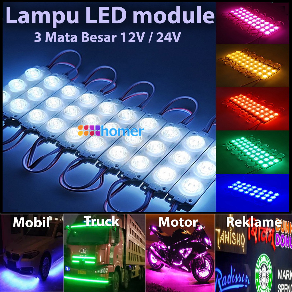 Jual Lampu LED modul 3 mata BESAR TIMBUL 7520 3030 DC 12VOLT 24VOLT 3W ...