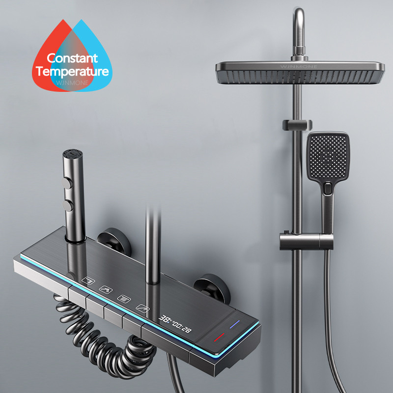Jual Luxury Bathroom Shower Faucet Set Smart Temperature splay Rainfall ...