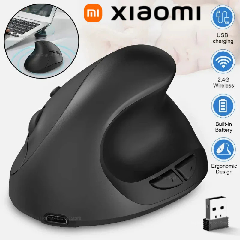 Jual Xiaomi Rechargeable/Battery Vertical Mouse Wireless USB 2.4G Right ...