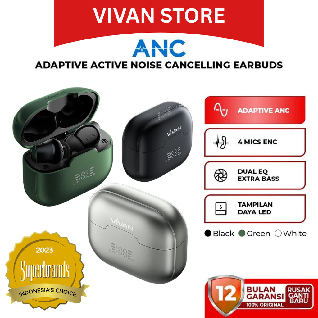Jual VIVAN Infinity GT6 TWS Adaptive ANC 4Mics ENC Battery Display Dual ...