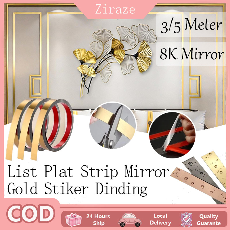 Jual 3/5 Meter List Plat Strip Mirror Gold / Stiker Dinding Garis Datar ...