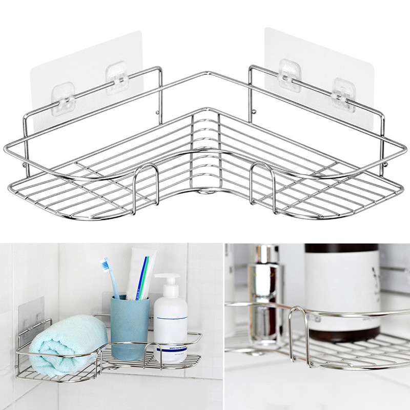 Jual Stainless Steel Triangular Holder Shelf Wall Mounted Adhesive ...