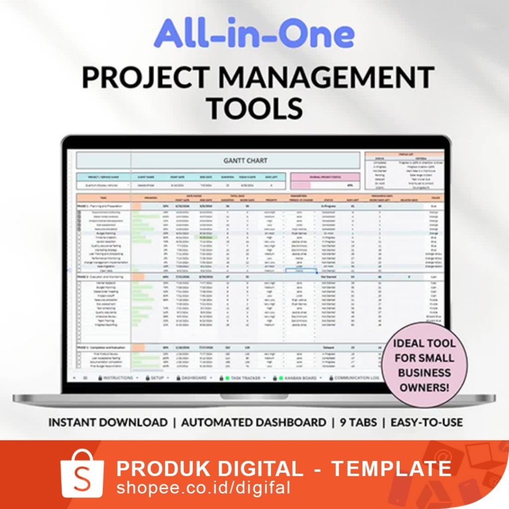 Jual Project Management Tool - Excel & Spreadsheet Templ4te - Task ...