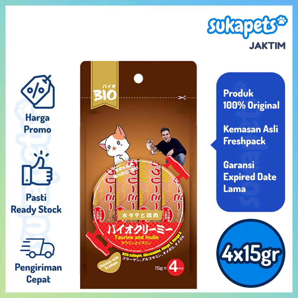 Jual Bio Creamy Snack Kucing Liquid Chicken With Scallop 4x15gr ...