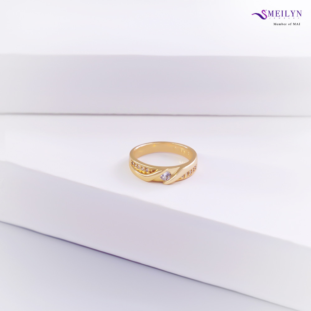 Jual MEILYN Cincin Kawin Motif Permata Baris Serong Unisex Lapis Emas ...