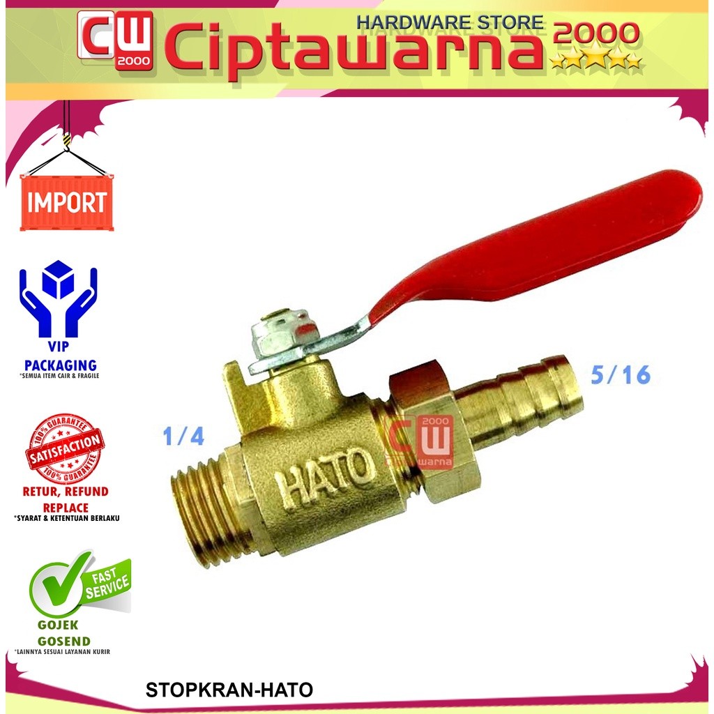 Jual Stop Kran Angin Kompresor 1/4" HATO - Air Cock - Drat ke Selang ...