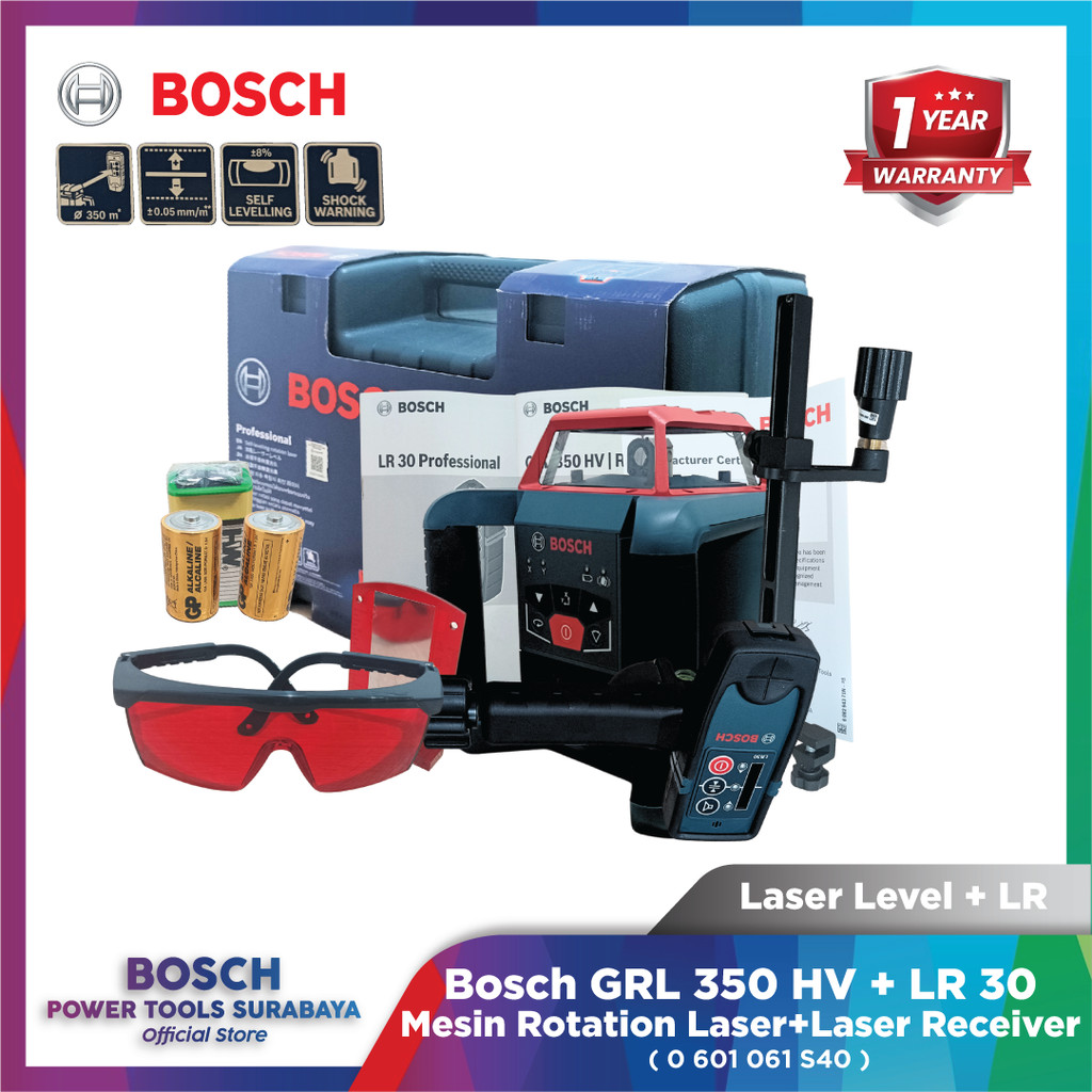 Jual Bosch GRL 350 HV Laser Level + Laser Receiver LR 30 Rotating Laser ...