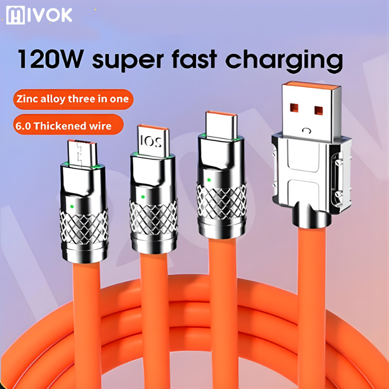 Jual Mivok 3 in 1 120W Kabel Data Fast Charging Micro Type-C ios Usb ...