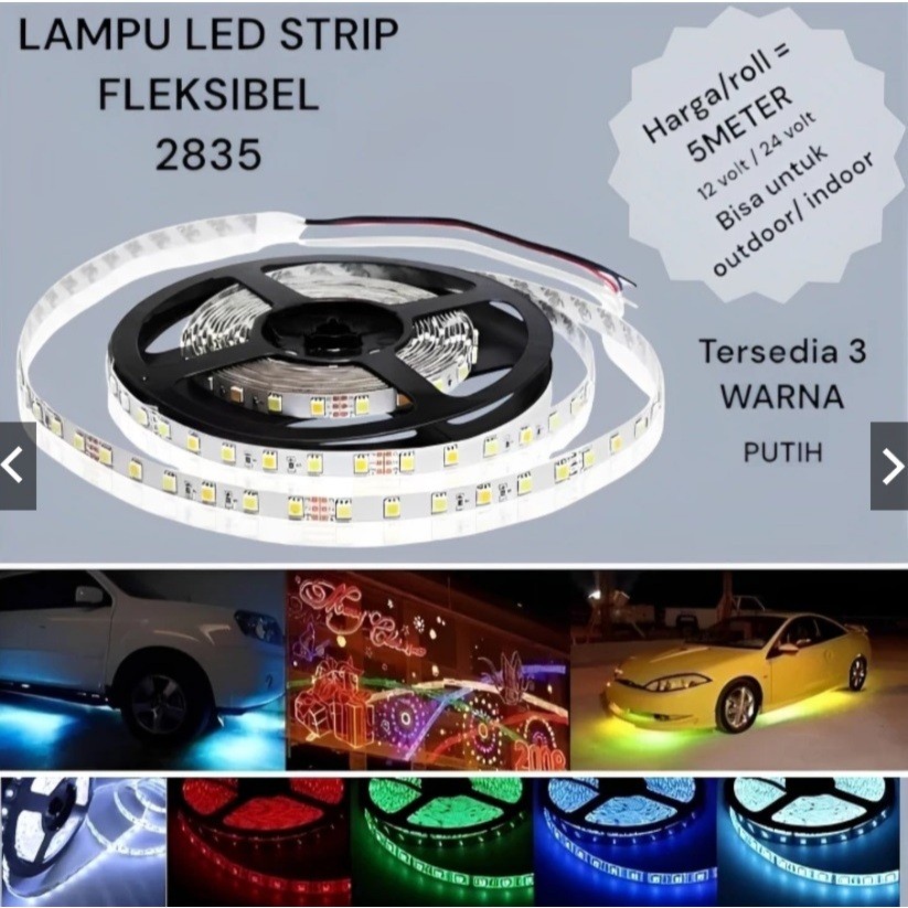 Jual Lampu led strip fleksible 3528/2835 5 meter 12-24v indoor outdoor ...