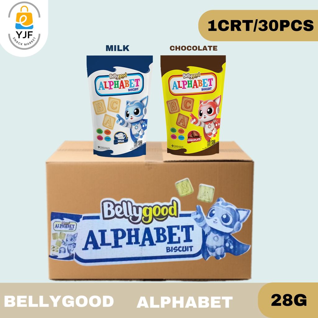 Jual Bellygood Alphabet Biscuit 28g -1CRT/30PCS / Rasa Susu / Coklat ...