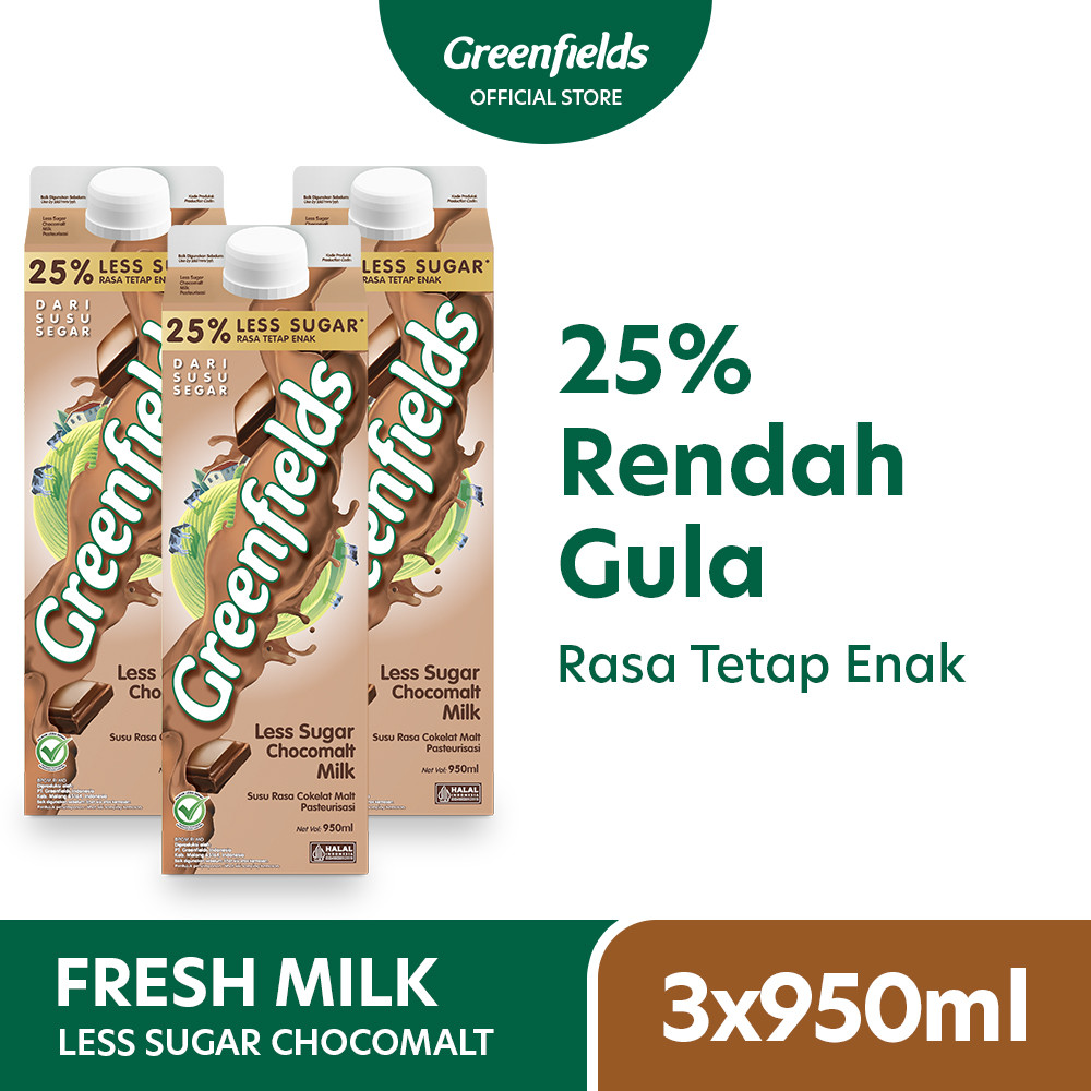 Jual [Triplepack] Susu Segar Greenfields - Fresh Sugar Chocomalt Less ...