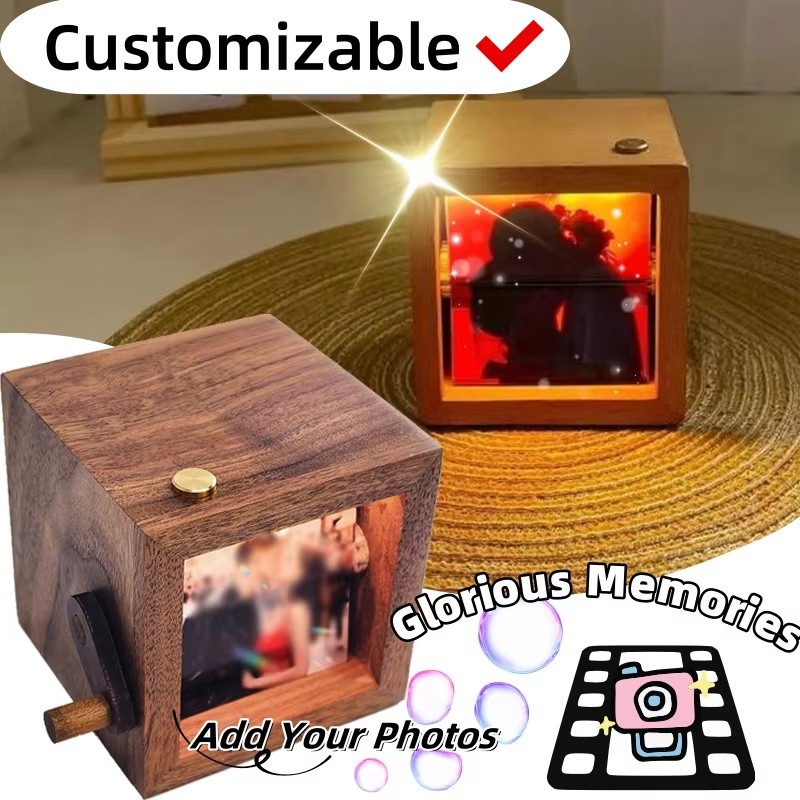 Jual Luminous Hand Crank Photo Flip Book Y Wooden Rotating Frame for 8/ ...