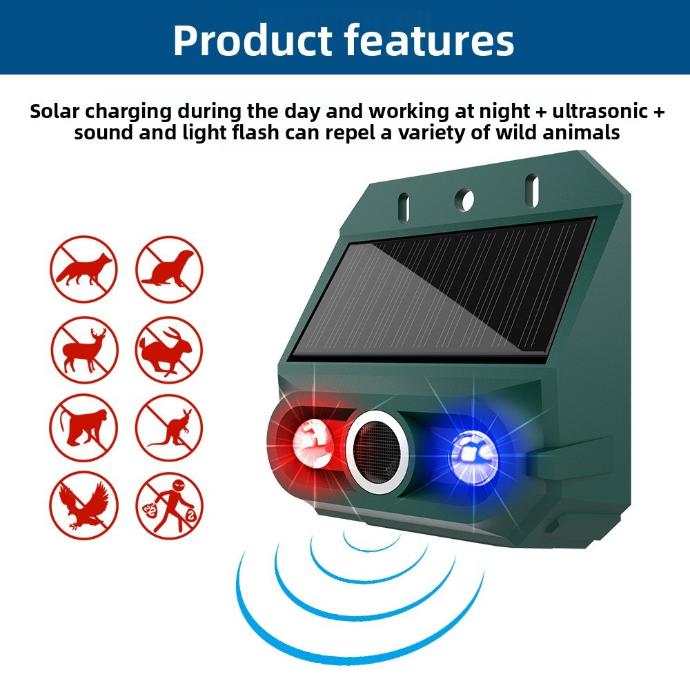 Jual Solar Powered Ultrasonic Animal Repeller Outdoor Strobe Flash ...