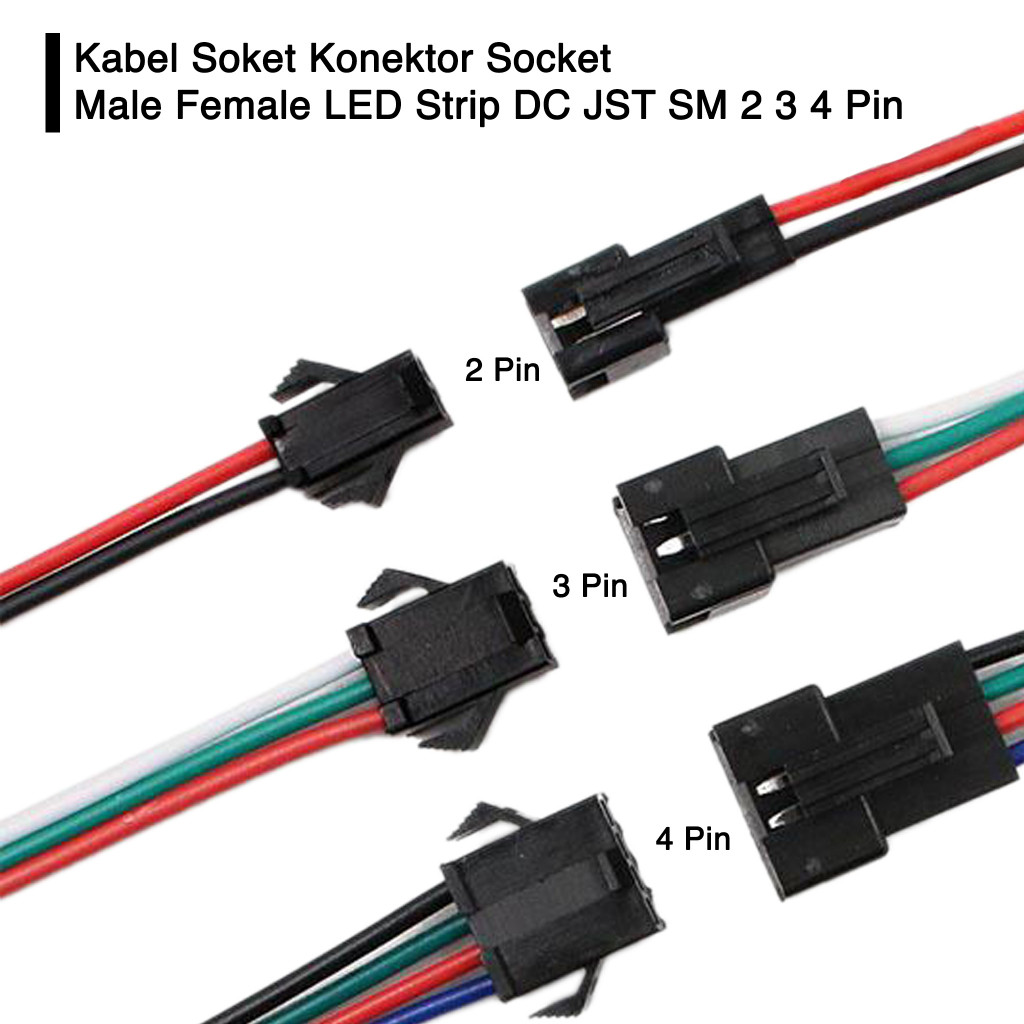 Jual Kabel Soket Konektor Socket Male Female LED Strip DC JST SM 2 Pin ...