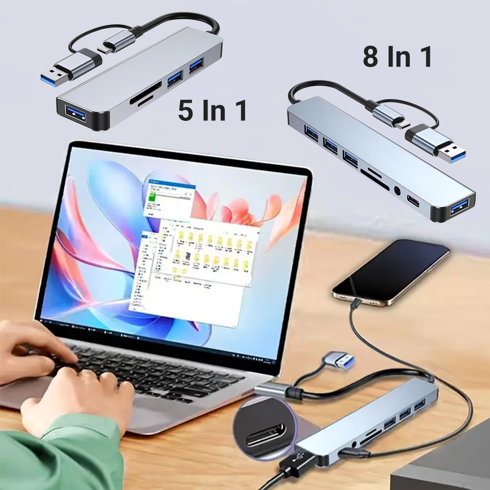 Jual 8in1 USB-C Converter Adapter Multi USB HUB Type-C to USB*4+SD+TF ...
