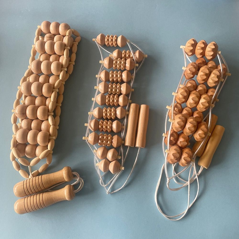 Jual Wooden Massage Roller Rope Relaxation Anti Cellulite Muscle Roller ...