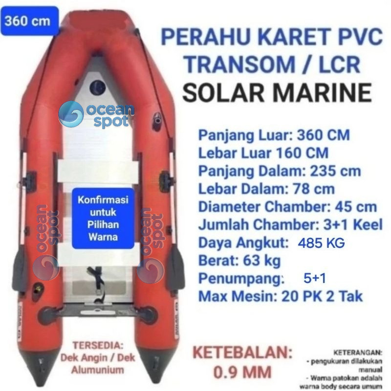 Jual Perahu Karet 360 CM PVC 0.9 MM SOLAR MARINE Transom LCR Rescue 6 ...