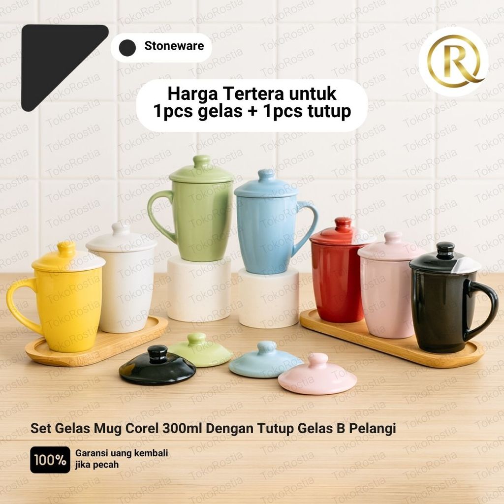 Jual Set Gelas Mug Corel 300ml Dengan Tutup Gelas B Stoneware Keramik ...