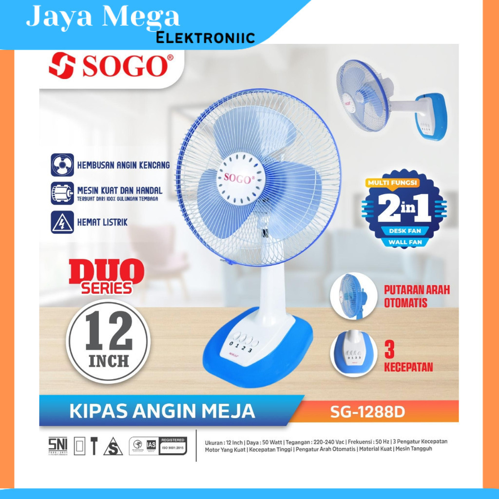 Jual SOGO 12 inch Kipas Angin Meja 2in1 Wall Fan Desk Fan SG-1288D ...