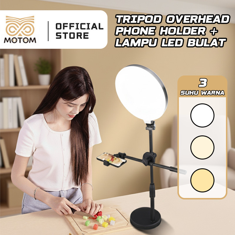 Jual MOTOM live streaming LED Lampu 360° lighting Overhead Phone Holder ...