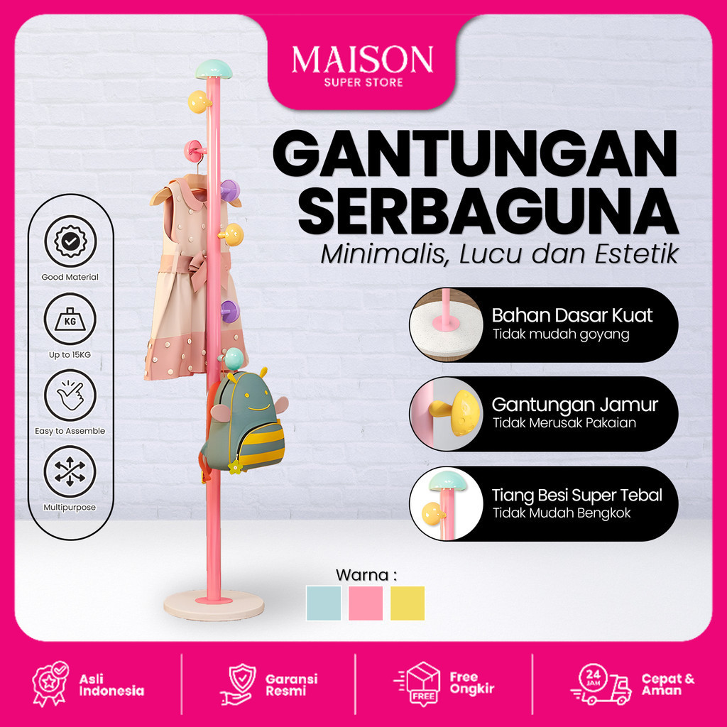 Jual Goto Tidy Stand Hanger Tiang Gantungan Topi Tas Jamur Warna Warni ...