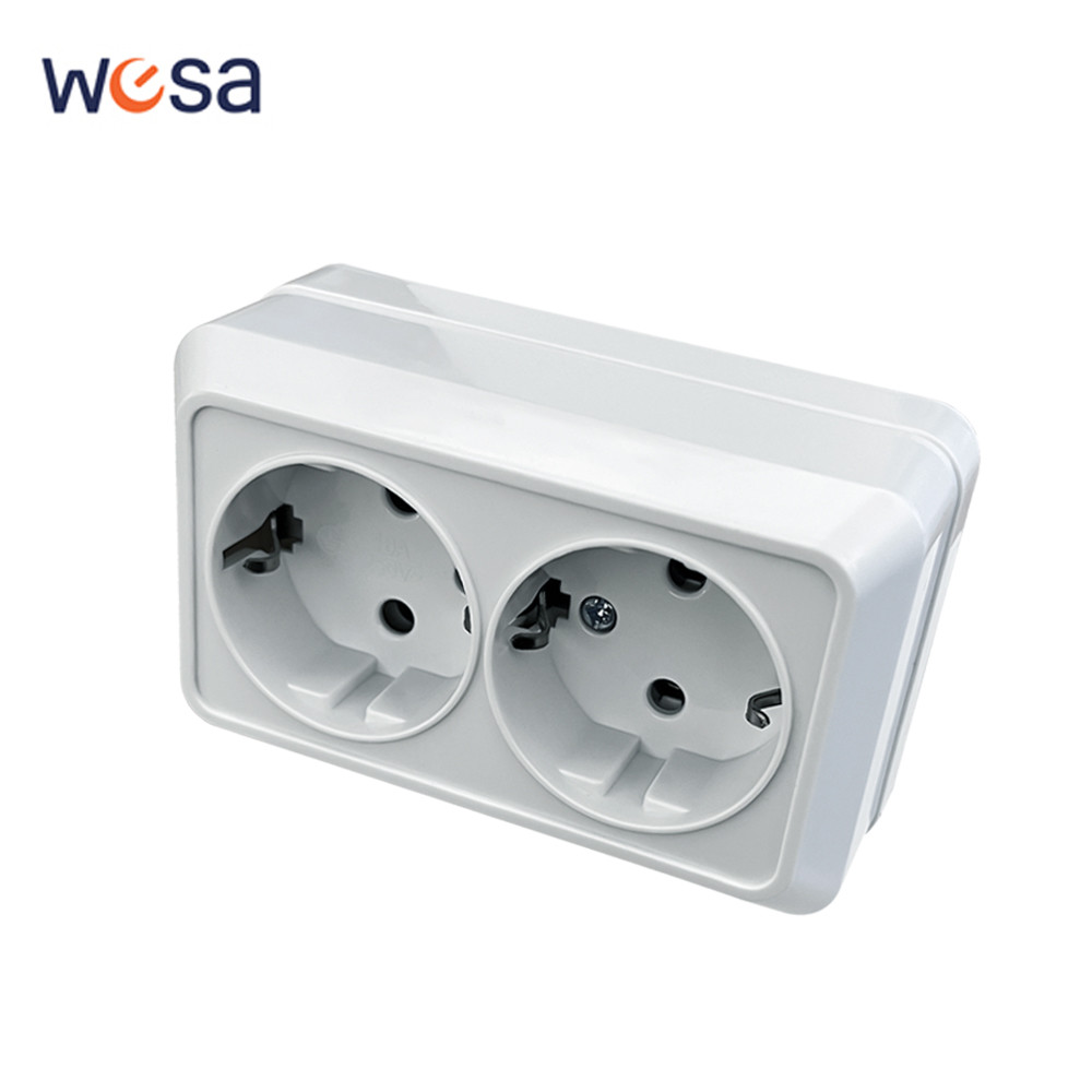 Jual WESA White Wall Surface 2 Sockets Plugs EU Exterior Electrical ...