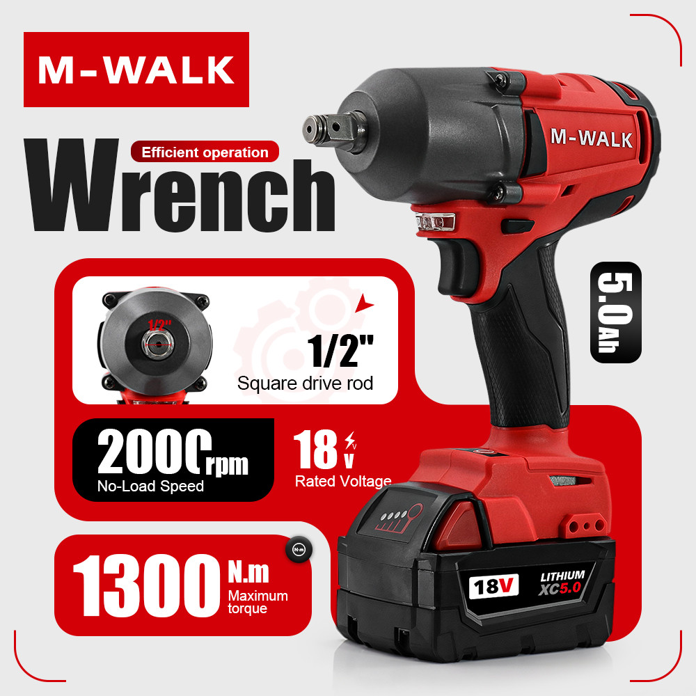 Jual M-WALK Tool 1300N.M Brushless Impact Wrench Cordless Electric ...