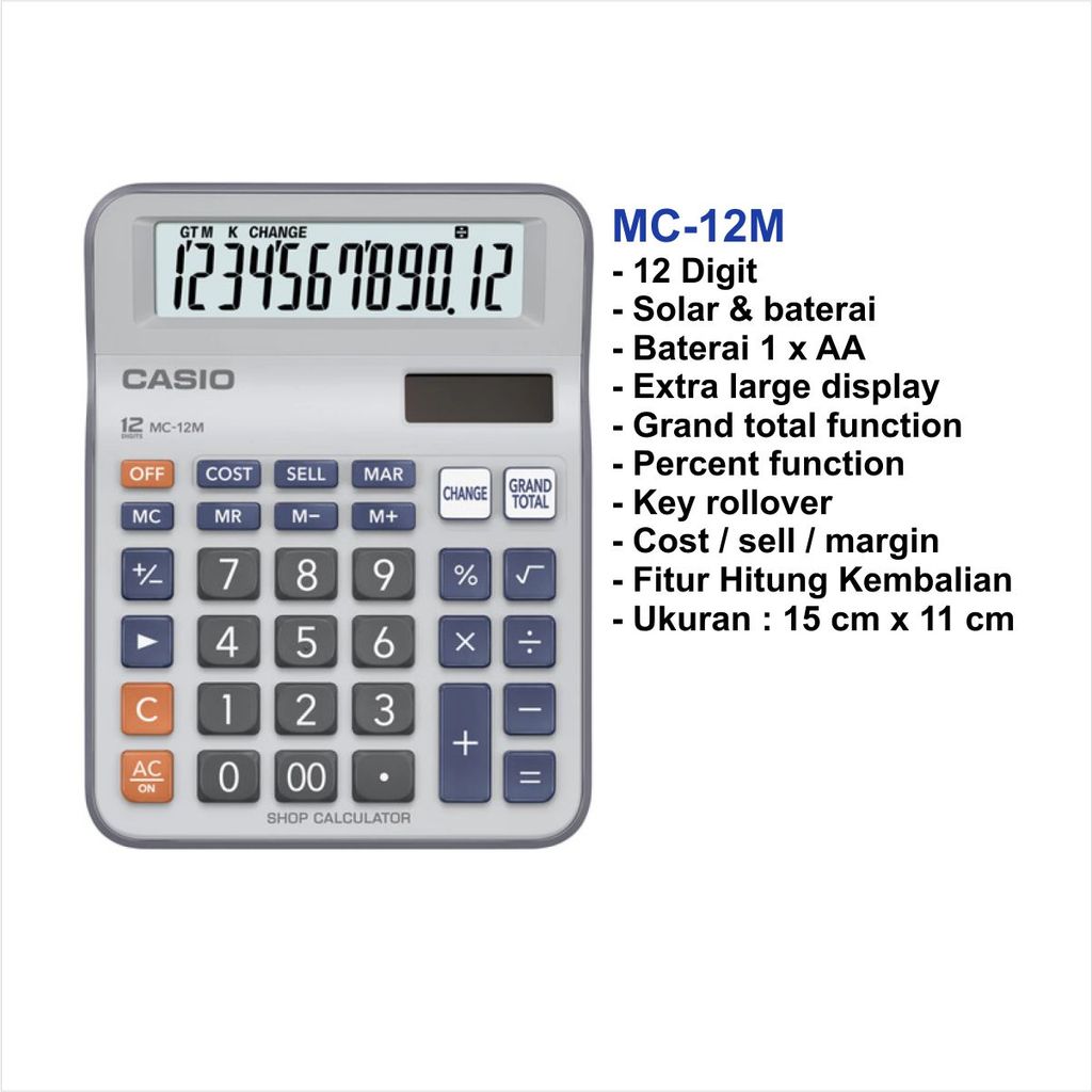 Jual Kalkulator Meja CASIO MC-12M Office Shop Desktop Calculator 12 M ...
