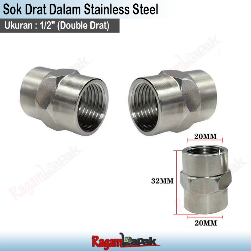 Jual Sambungan Double Drat Sock Drat Dalam Stainless Steel 1/2 inch ...