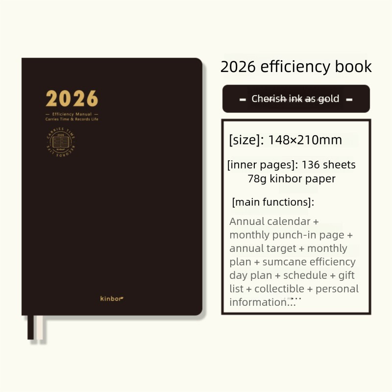 Jual Kinbor Efficiency 2026 Whole Year Planner A5 Size Notebook Daily ...