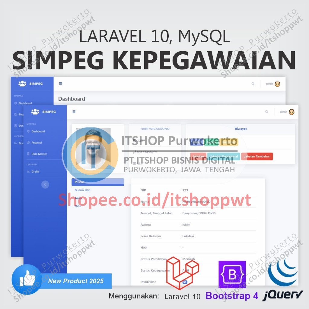 Jual Source Code Aplikasi Web SIMPEG Sistem Informasi Kepegawaian menggunakan Laravel MySQL ...