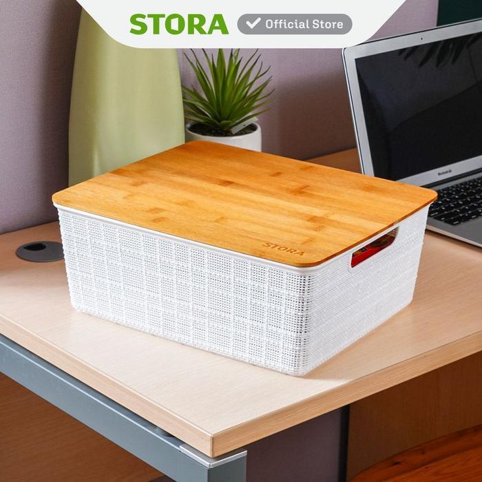 Jual Stora Kotak Penyimpanan Dengan Tutup Bambu - Putih Kotak Serbaguna ...