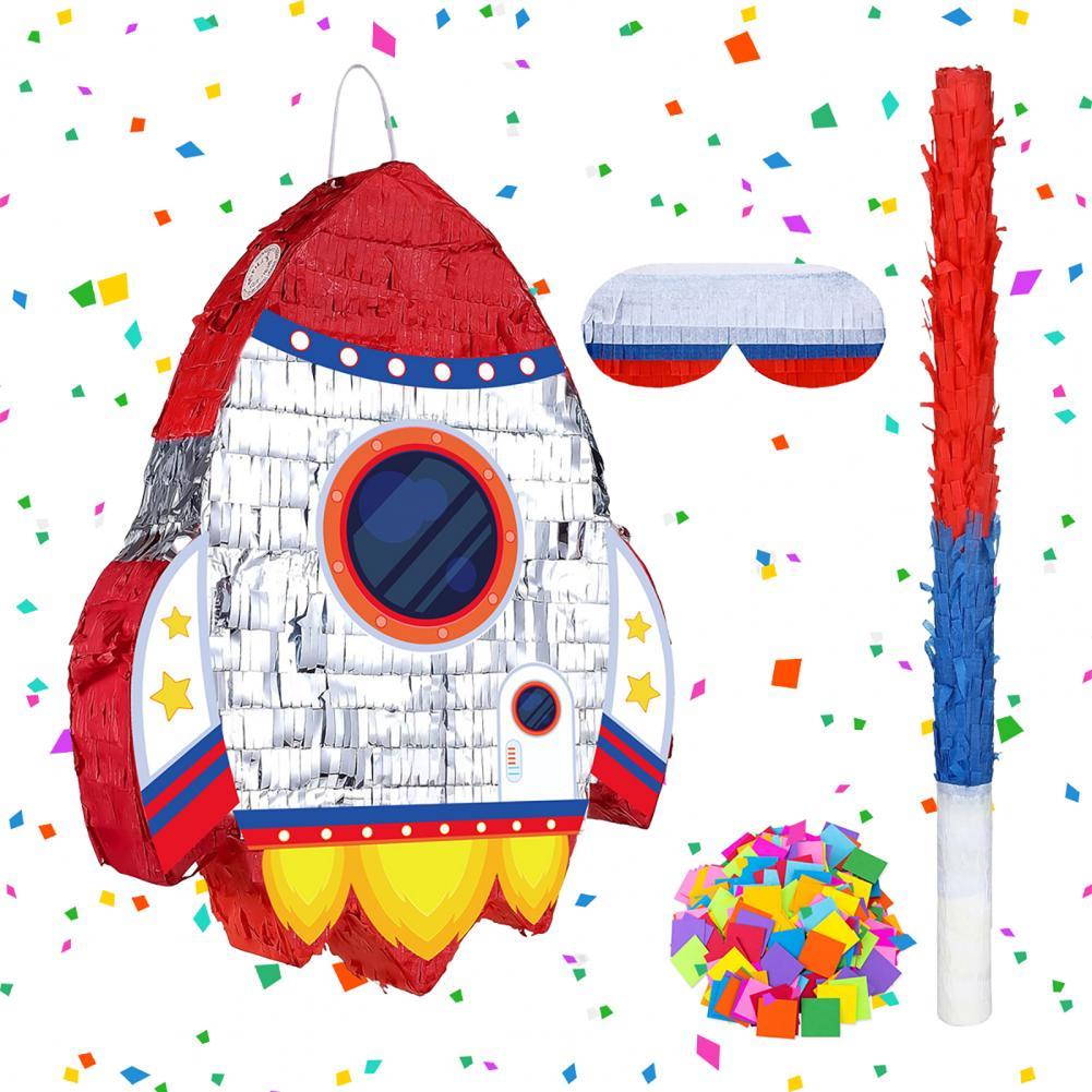 Jual Pull String Rocket Ship Pinata Rocket Pinatas with Blindfold Bat ...