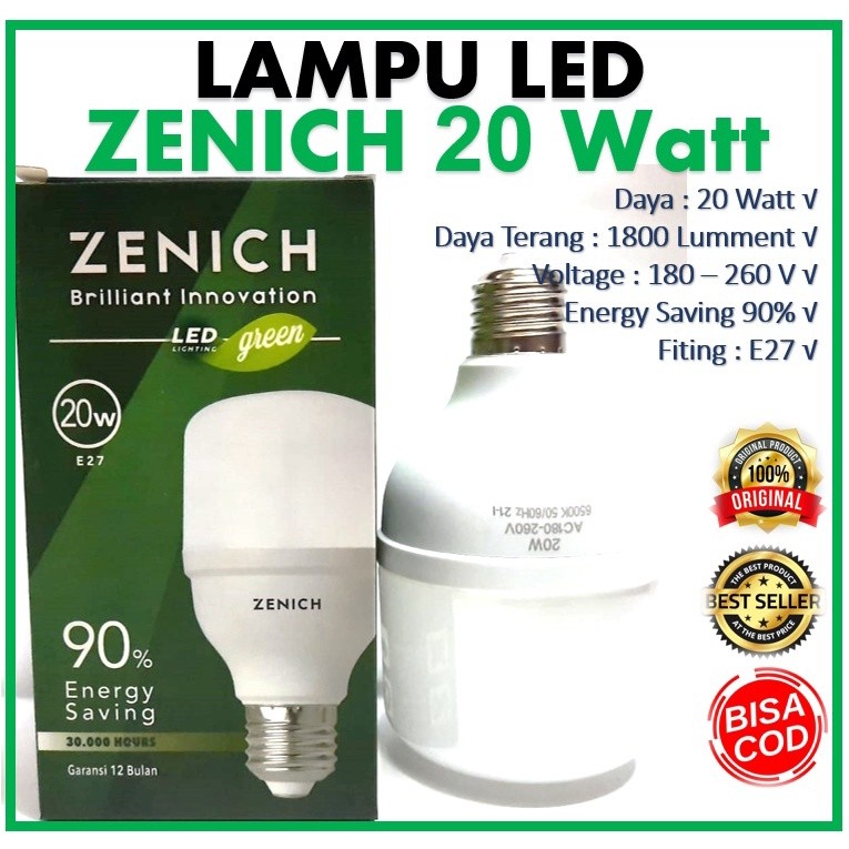 Jual Lampu Led Tabung Zenich 20 Watt Lampu Led 20W | Shopee Indonesia