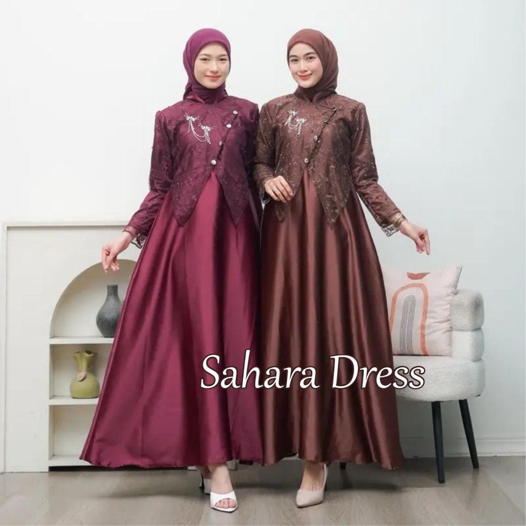 Jual Sahara Dress Viral Brukat Premium Gamis Kekinian Mewah Outfit Raya ...
