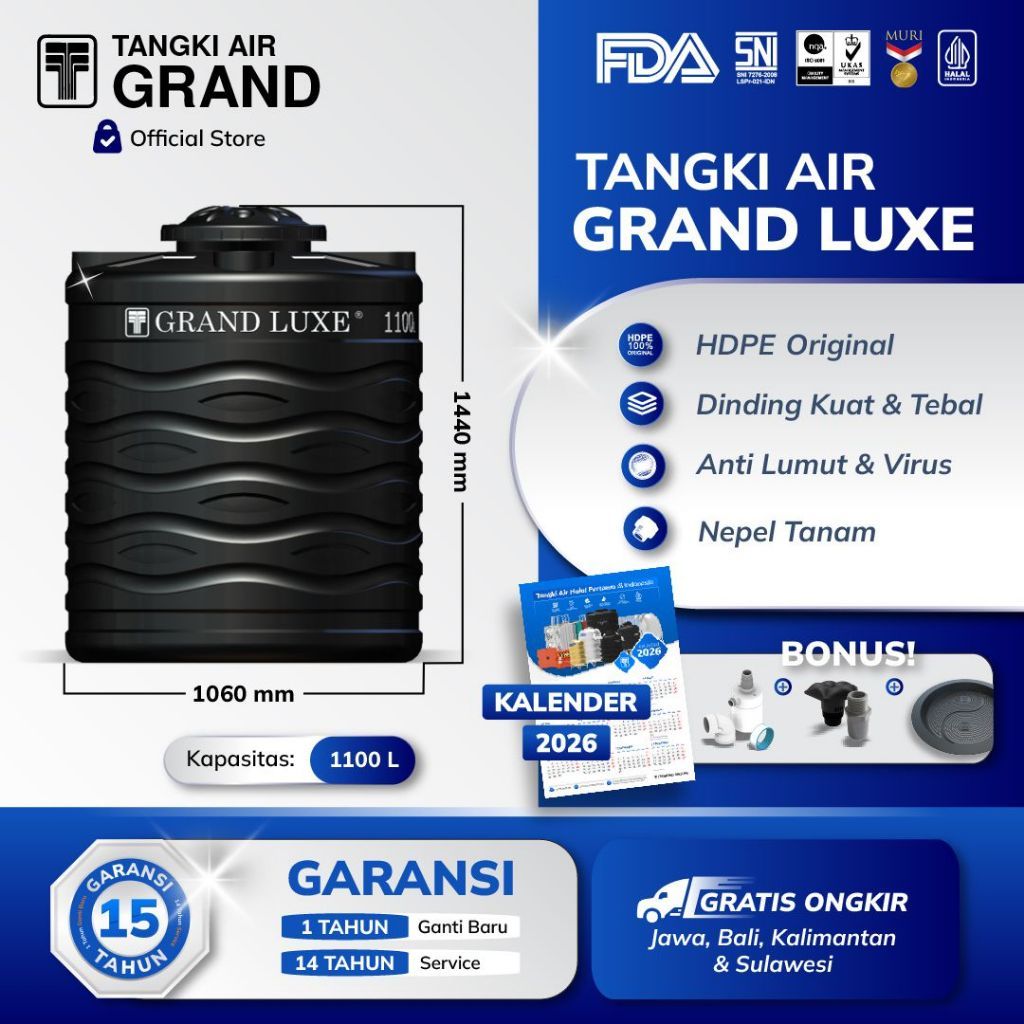 Jual Grand Luxe Tandon Toren Tangki Air 1100 Liter Anti Lumut ...