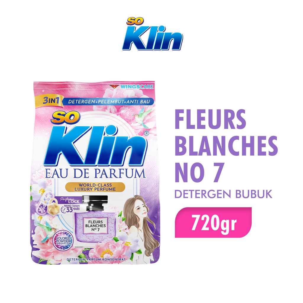 Jual So Klin Eau de Parfum 720gr Fleurs Blanches No.7 Ungu Powder ...