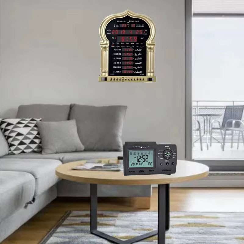 Jual Black Muslim Azan Clock Prayer Time Clock Alarm and Calendar ...
