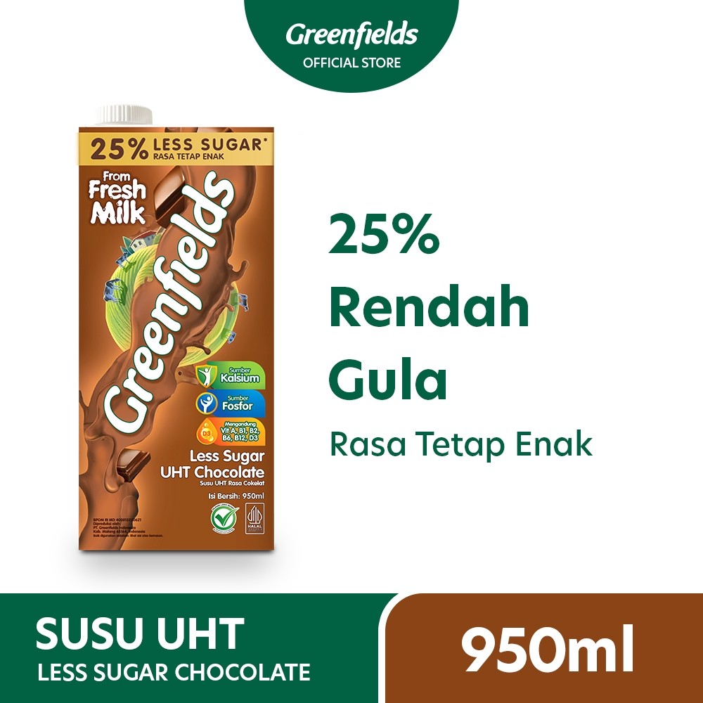 Jual Susu Greenfields UHT Chocolate Less Sugar 950ml | Shopee Indonesia